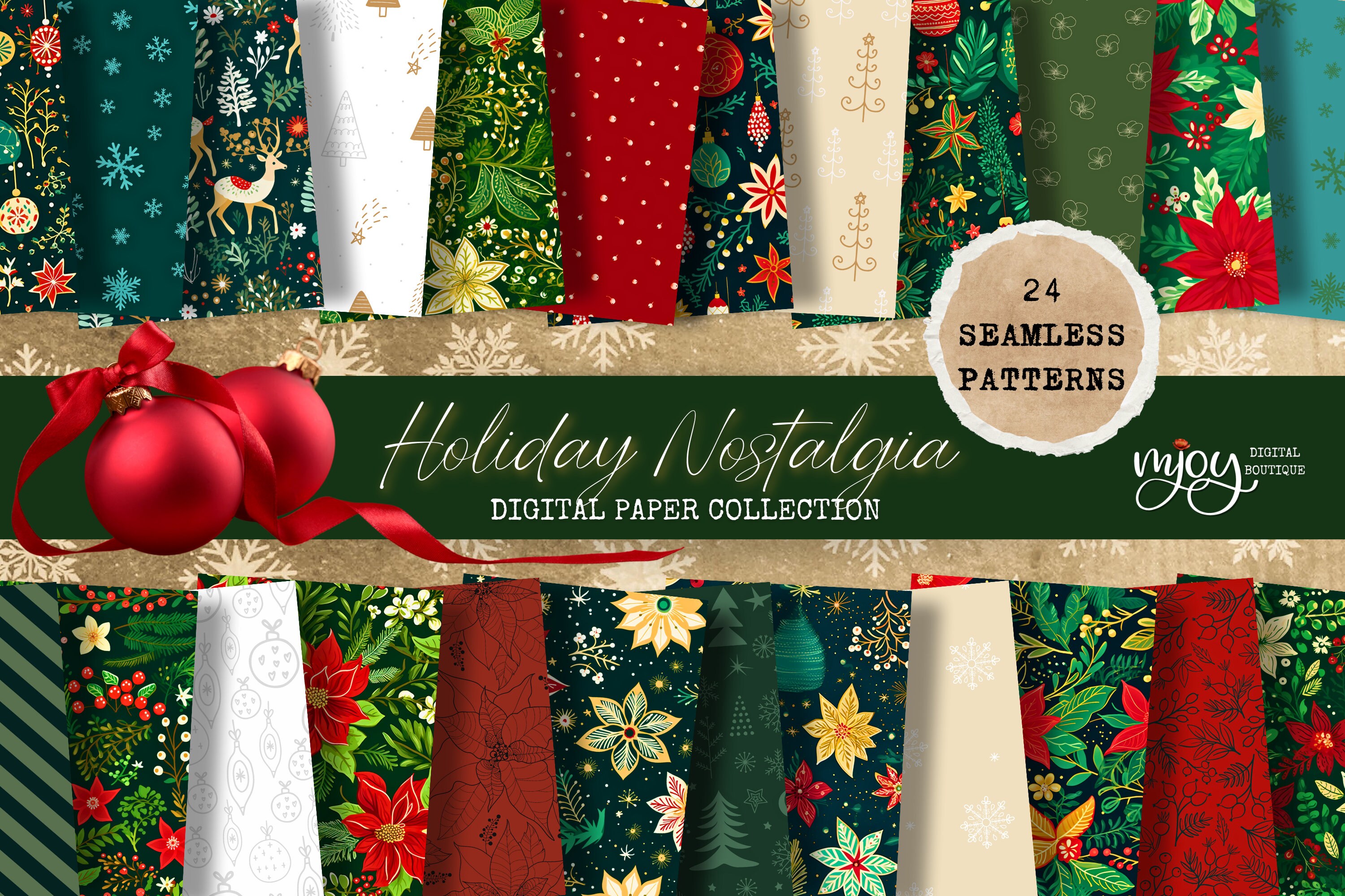 Holiday Nostalgia Seamless Patterns, Christmas Digital Paper, Paper ...
