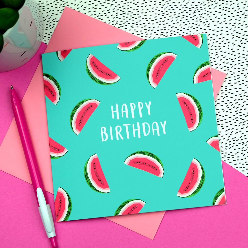 Watermelon Birthday Card - Etsy UK