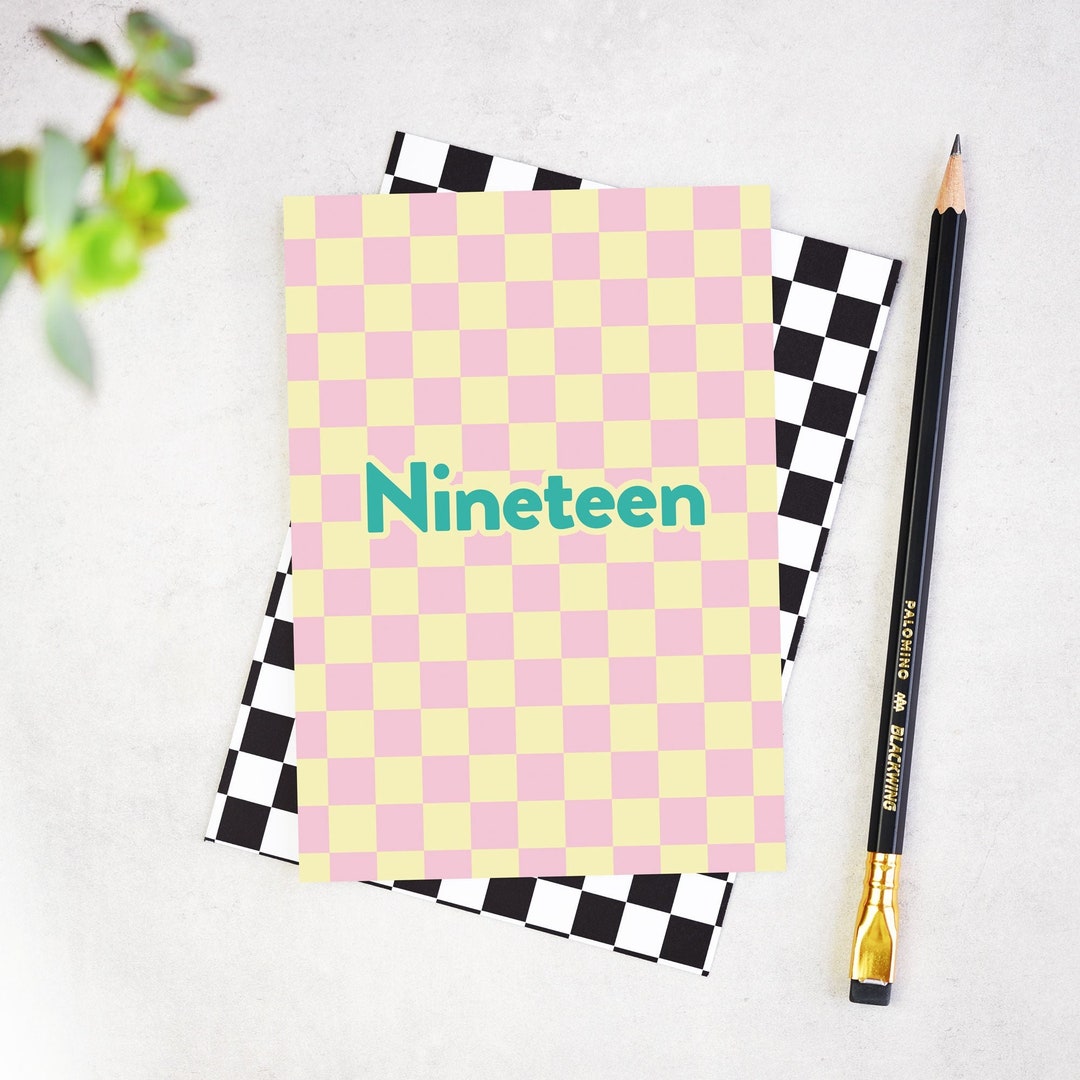 Nineteen - Checkerboard 19th Birthday Card - Pink Yellow 19th Birthday ...