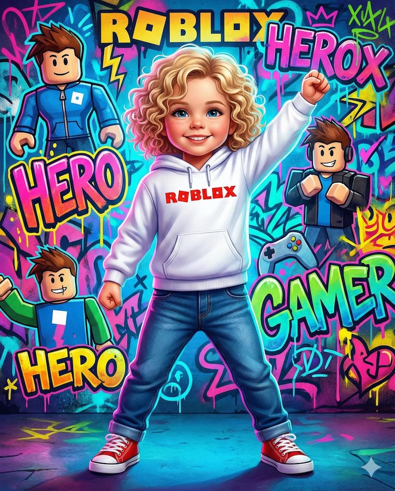 Custom Roblox Style Kids Portrait Poster - Personalized Digital ...