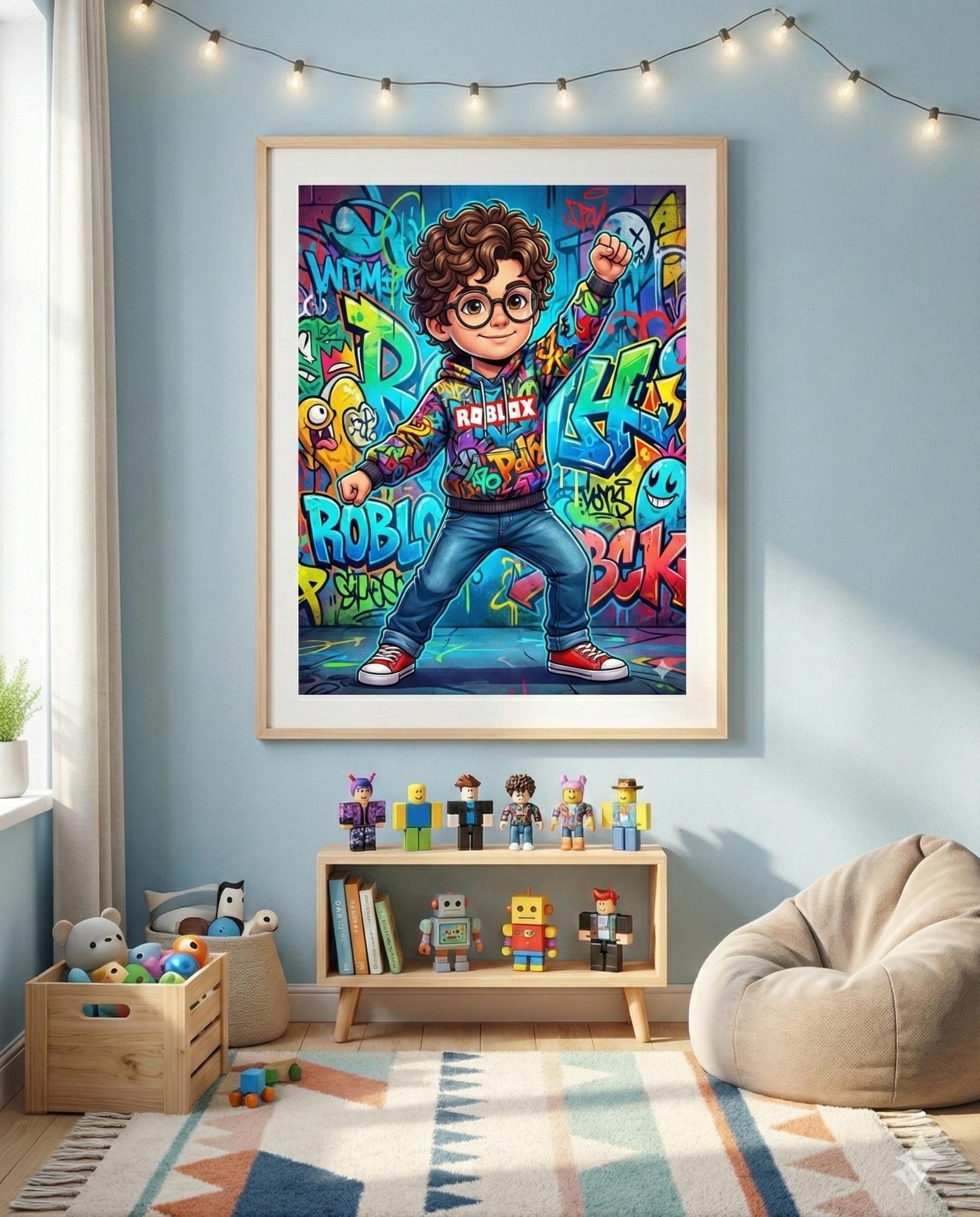 Custom Roblox Style Kids Portrait Poster - Personalized Digital ...