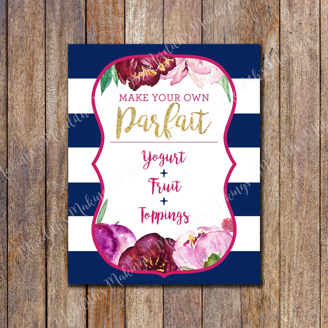 Parfait Bar Sign, Yogurt Parfait Bar, Bridal Shower Sign, Bridal Shower ...