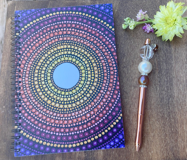 Mandala Notebook Spiral Lined Paper Rainbow Sun Colors With Pocket Dotted Art - Etsy