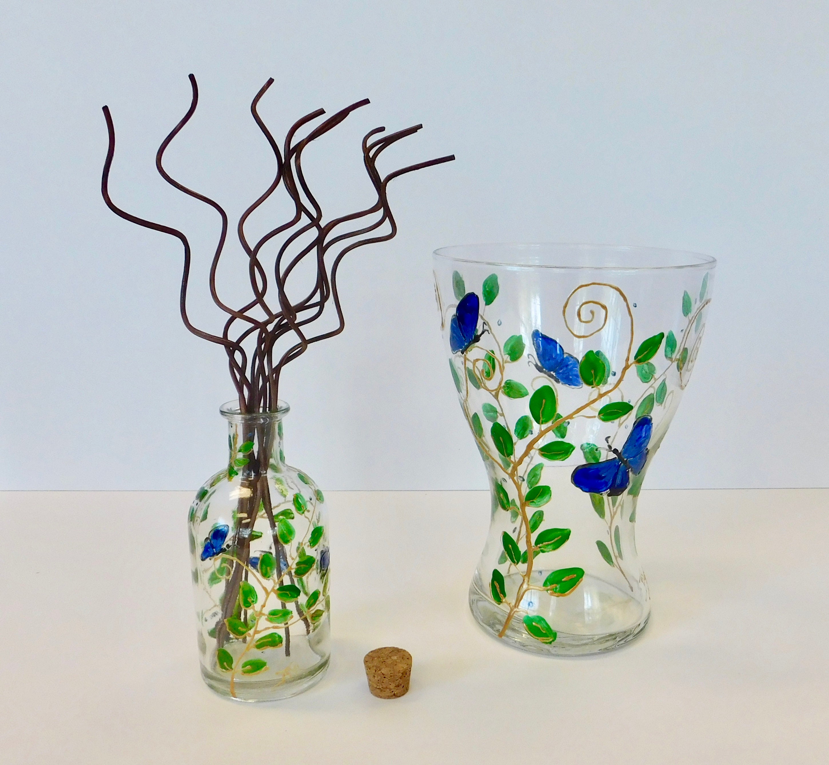Beautiful Vines and Butterflies Glass Vase Hand Painted - Etsy