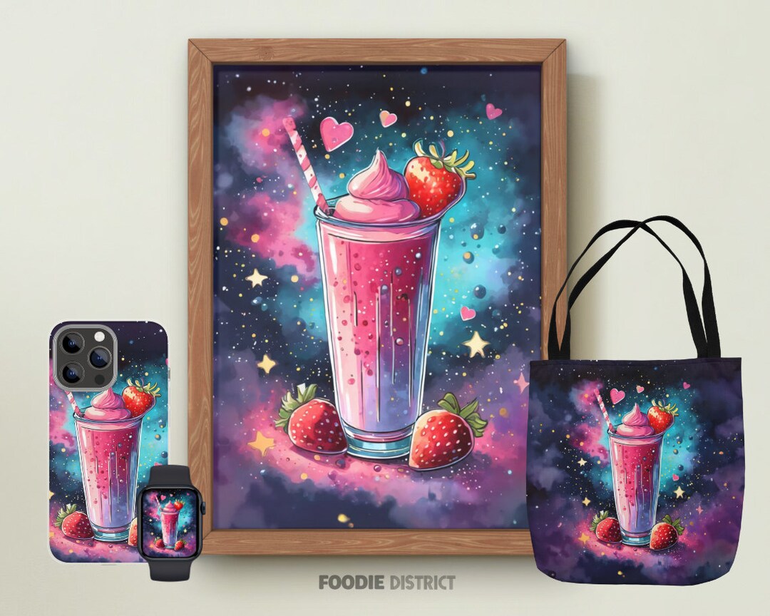 Cosmic Pink Strawberry Milkshake Wall Art Poster Great Gift for Food ...