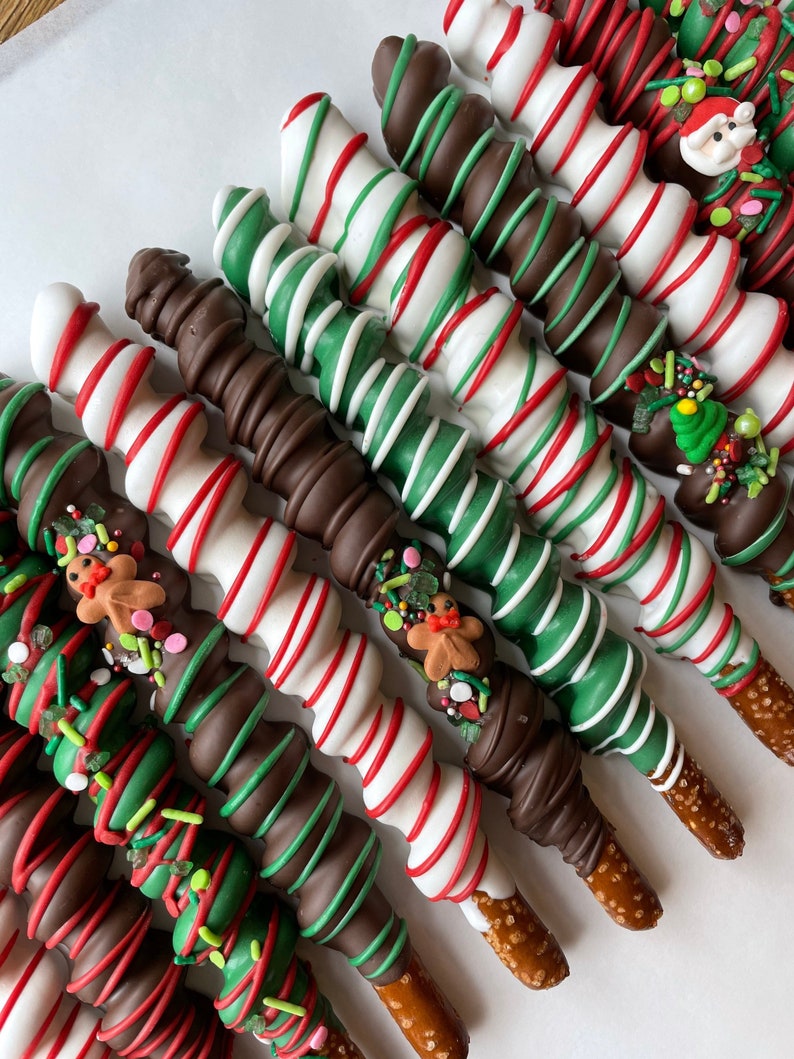 Christmas Caramel Pretzel Rods - 12 Gourmet Twist Pretzel Rods - Etsy