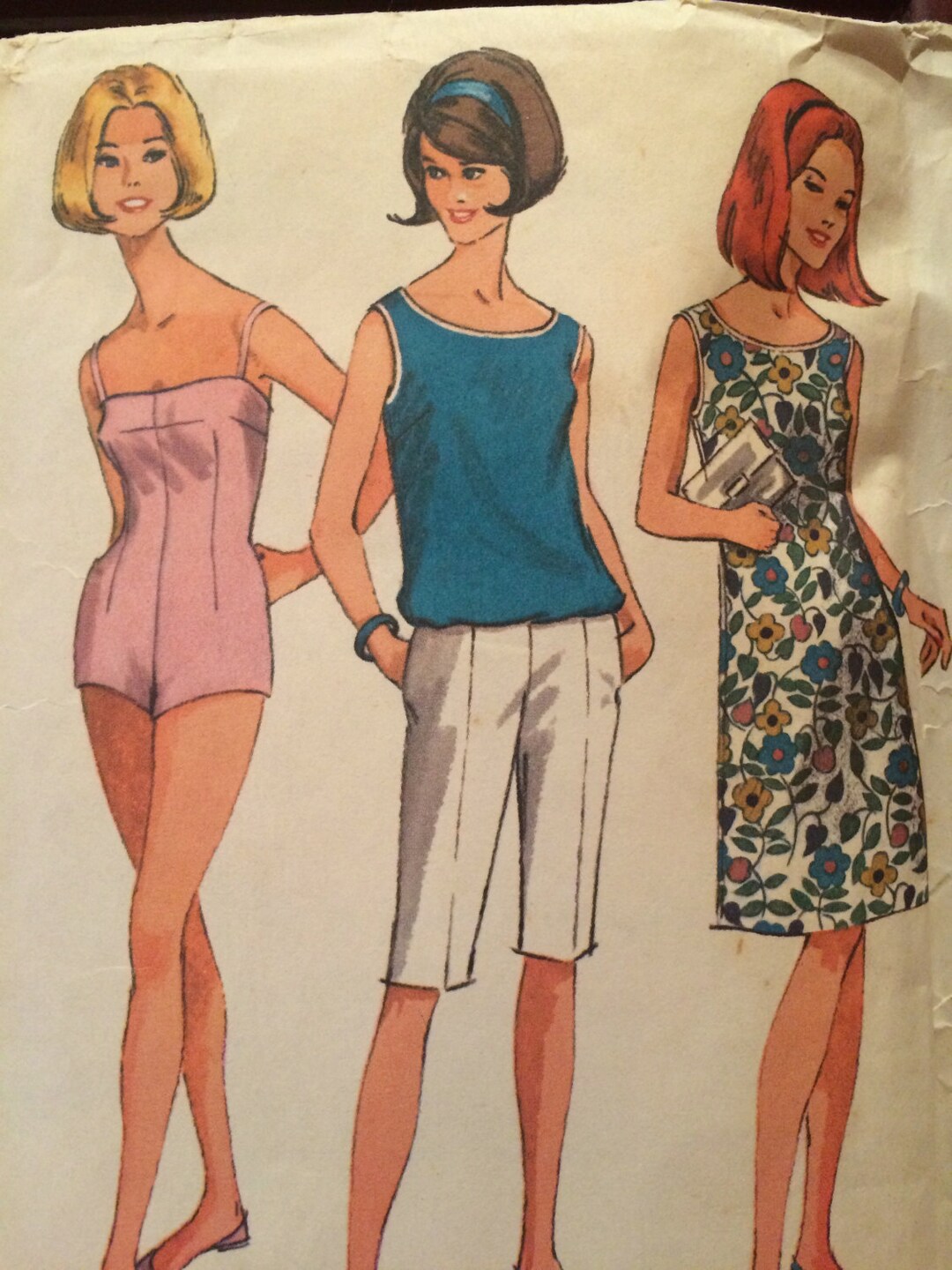 Vintage Bathing Suit, Shell Top, Shift Dress, and Knee Length Shorts ...