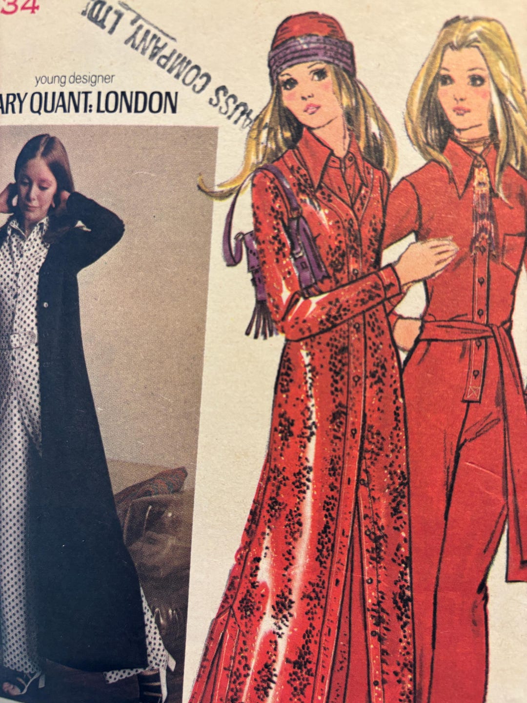 Rare Vintage 1970's Jumpsuit and Coat Pattern by Mary Quant London ...