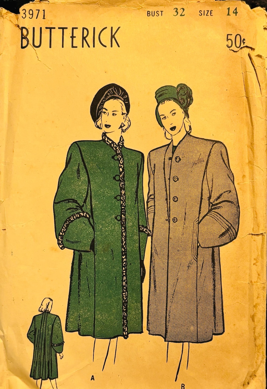 RARE Vintage 1930's -1940 Flared, Fur-trimmed Coat Pattern With Balloon ...