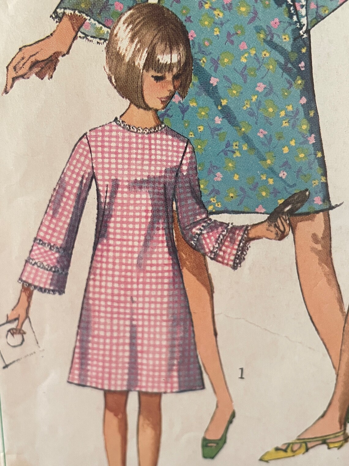 Vintage 1970's A-line Dress With Bell-shaped Sleeves and Optional Trim ...