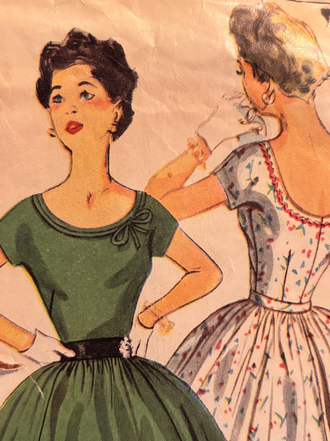 Vintage 1960's Dress With Full Gathered Skirt and Lowcut Neckline ...