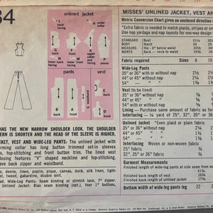 Vintage 1970's Cropped Jacket, Vest and Pants Pattern---simplicity 6284 ...