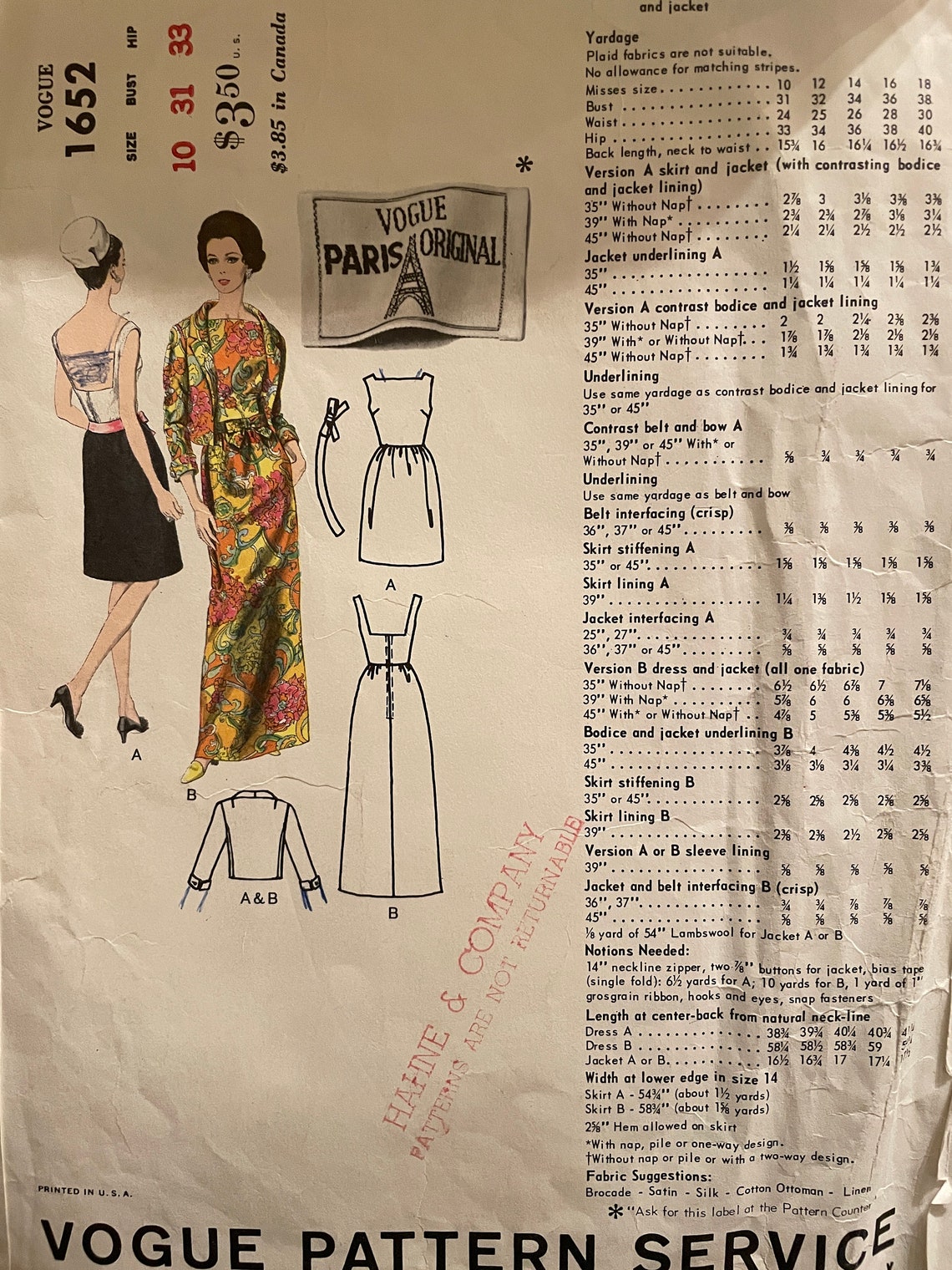 Stunning Vogue Paris Original Dress and Jacket Ensemble---vogue 1652 ...