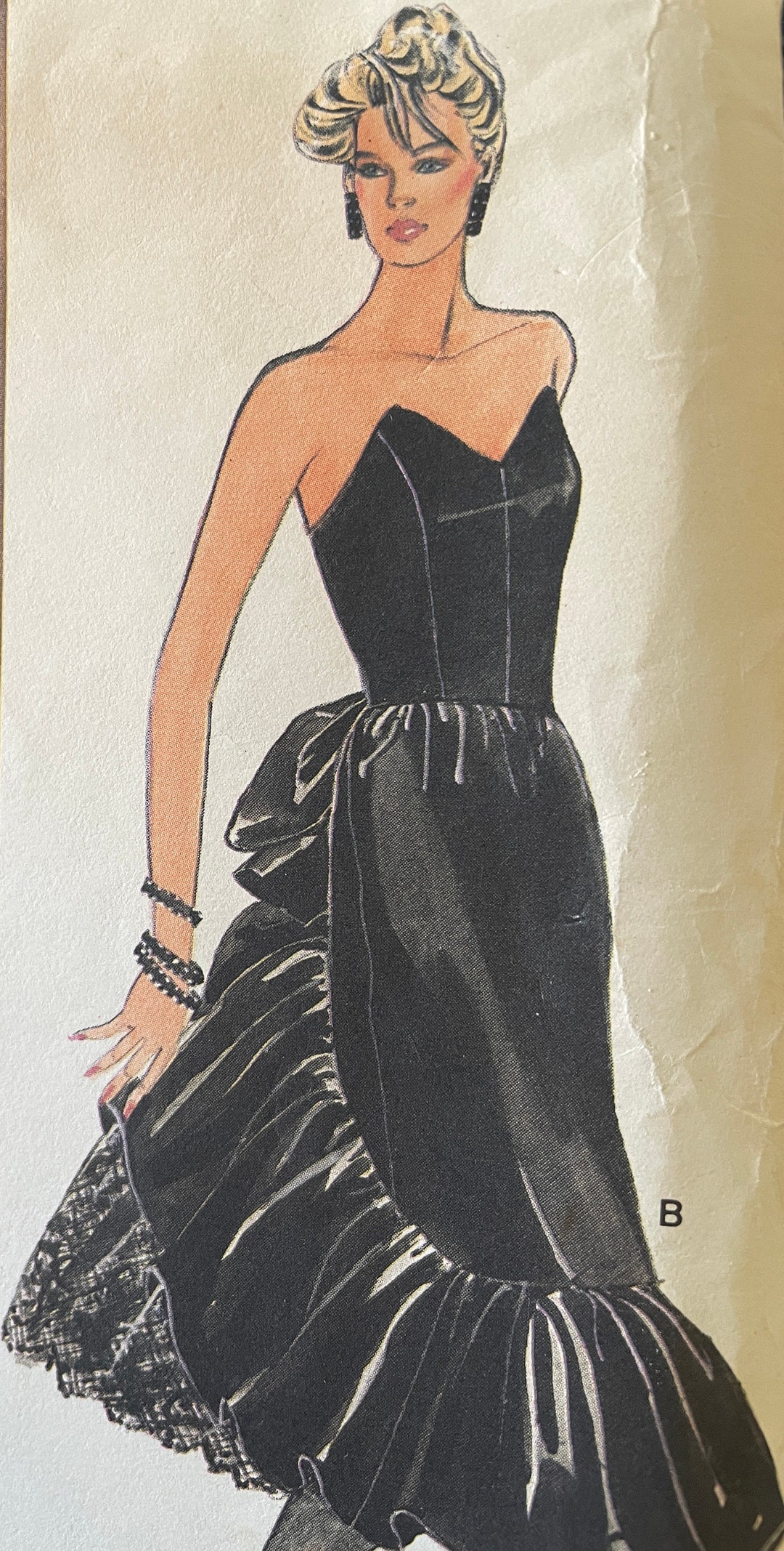 Gorgeous Strapless Evening Dress Pattern With Hem Ruffle and Attached ...