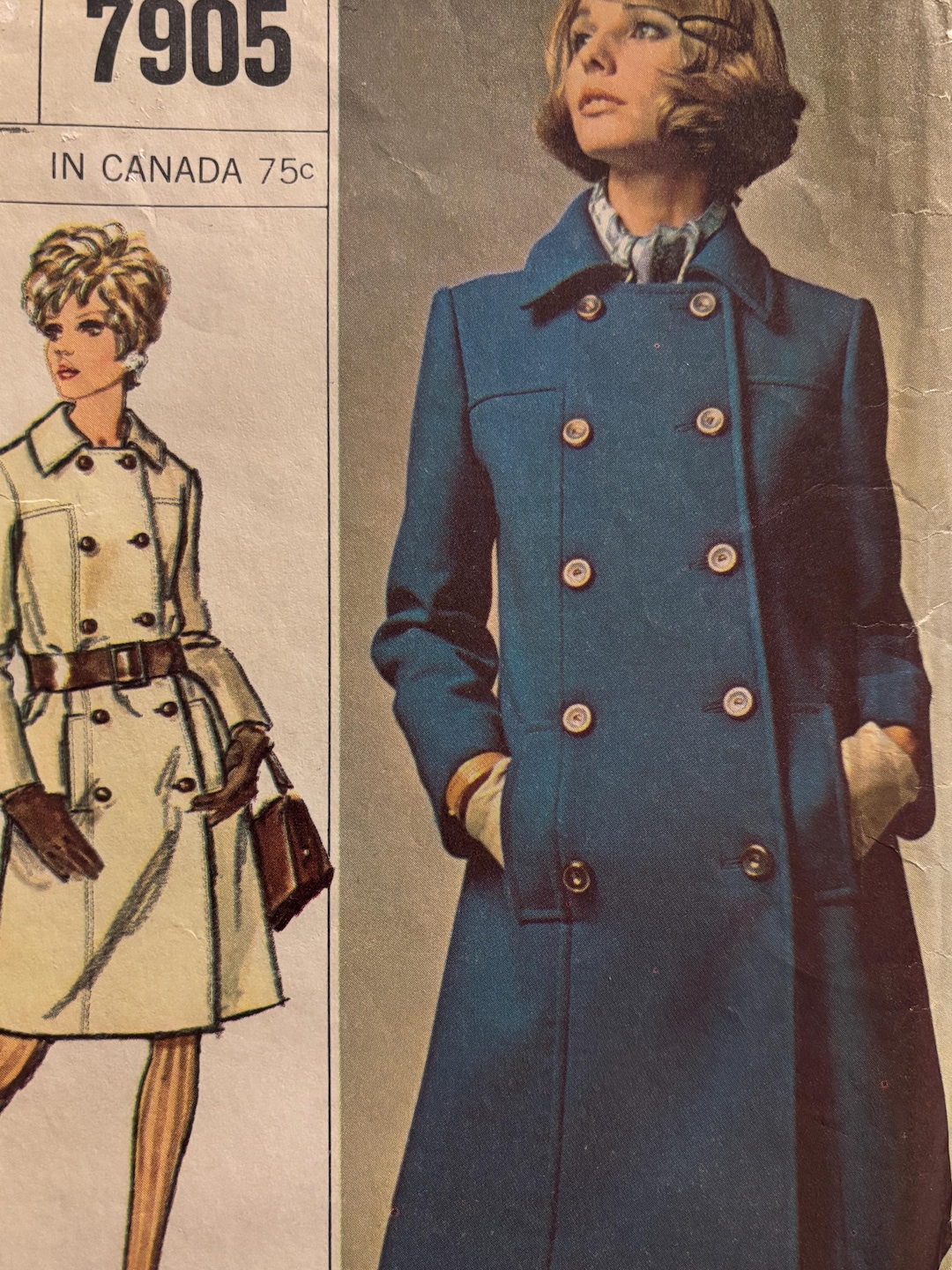 Vintage 1960's Designer Fashion Double Breasted Coat and Dress Pattern ...