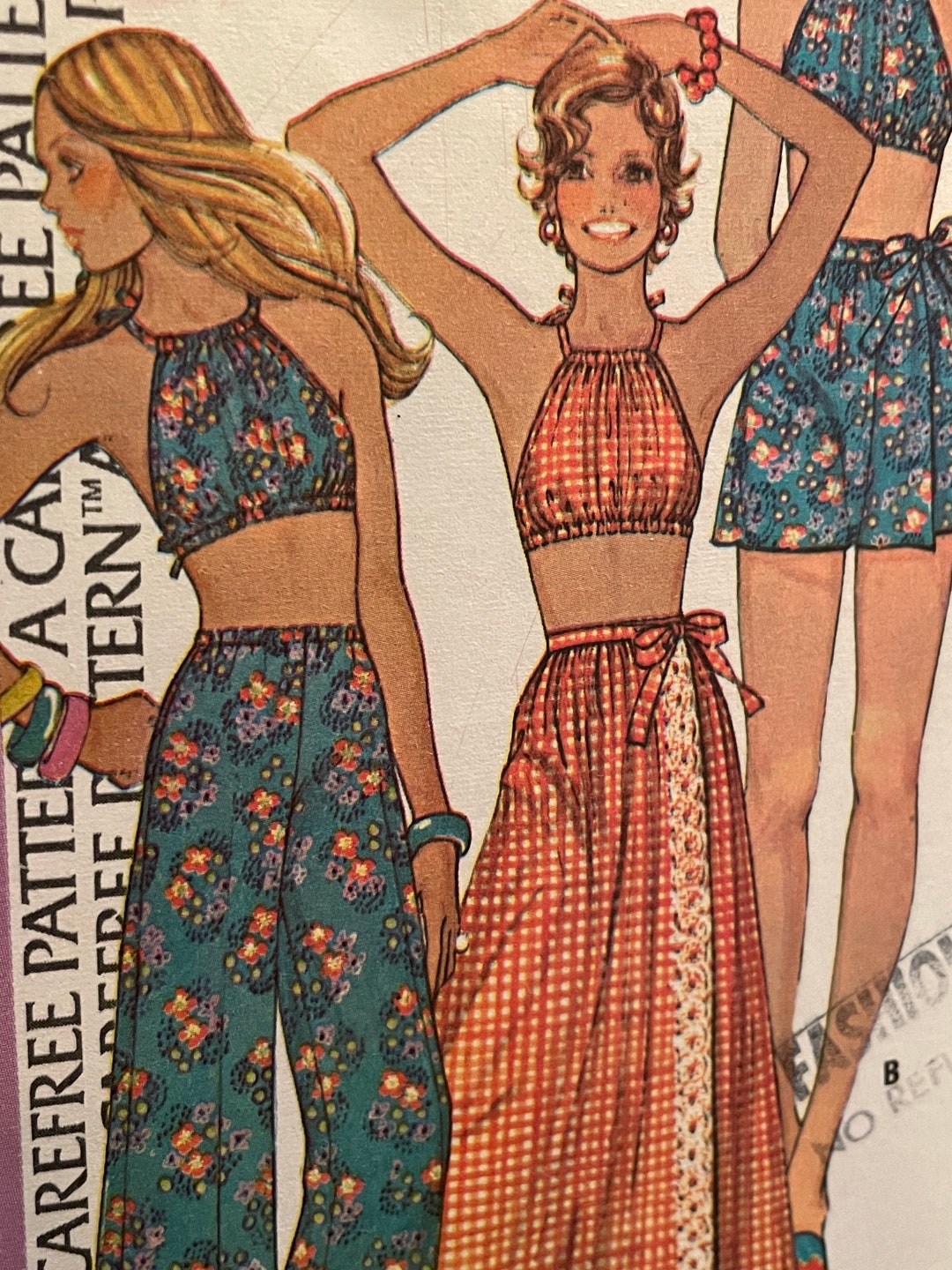 Vintage 1970's Midriff Halter Top, Wrapped Skirt and Pants ...