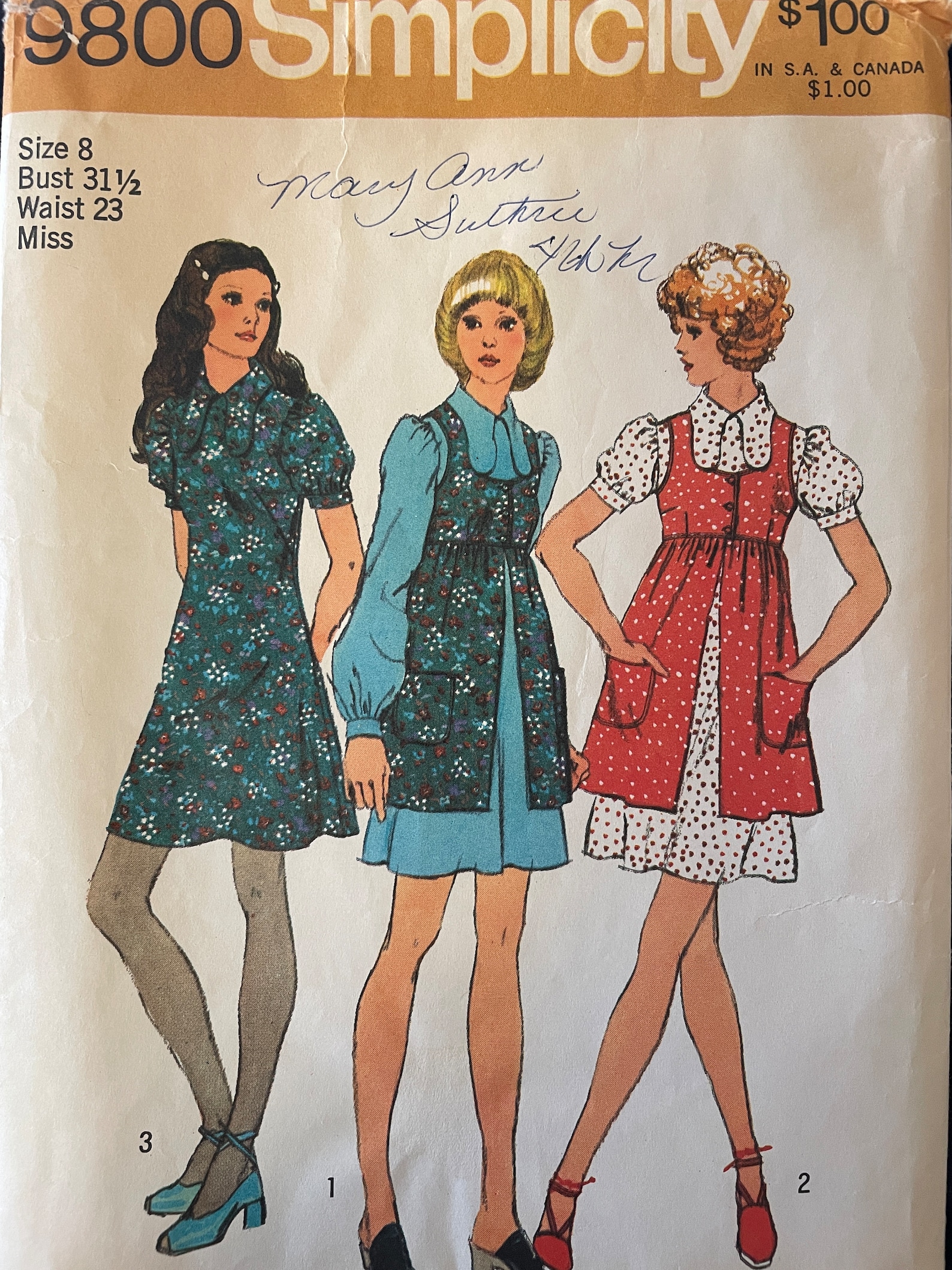 Vintage 1970's Mini Dress and Smock Pattern---simplicity 9800---size 8 ...