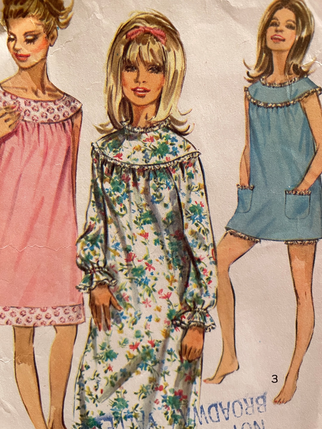 Vintage 1960's Baby Doll Pajamas, Bloomers, and Nightgown Pattern ...