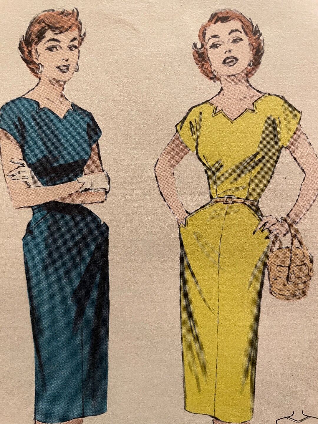 Vintage 1950's Easy Slim Dress Pattern With Star Cut Neckline ...