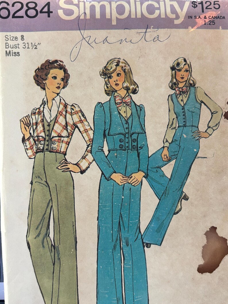 Vintage 1970's Cropped Jacket, Vest and Pants Pattern---simplicity 6284 ...