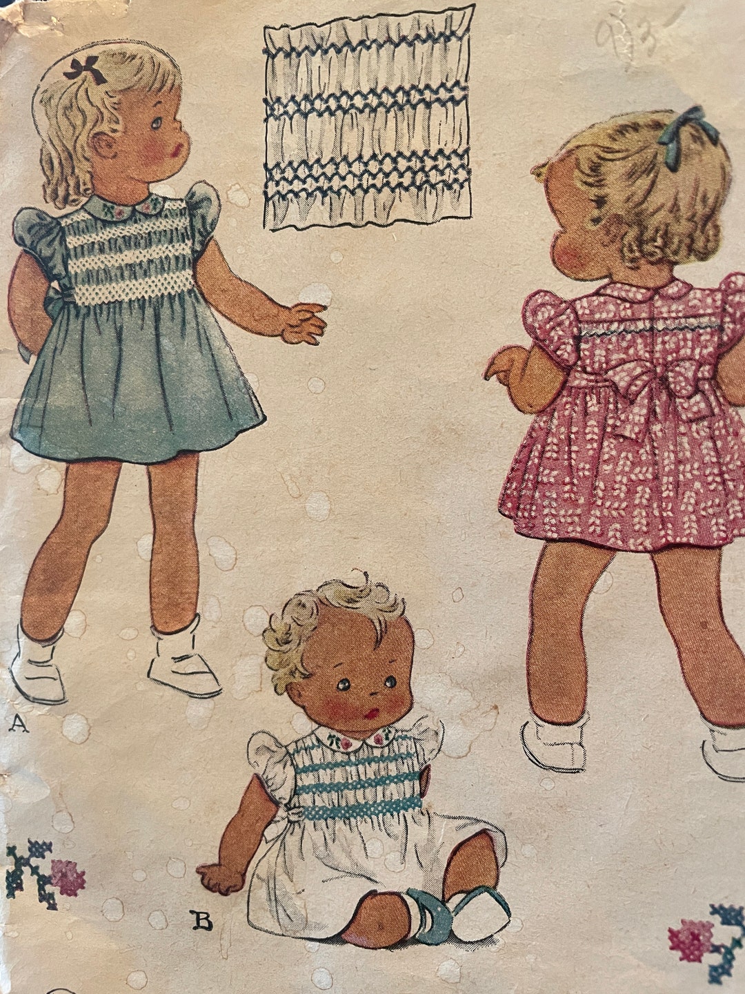 Rare Vintage 1940's Smocked Dress Pattern With Transfer---mccalls 878 ...