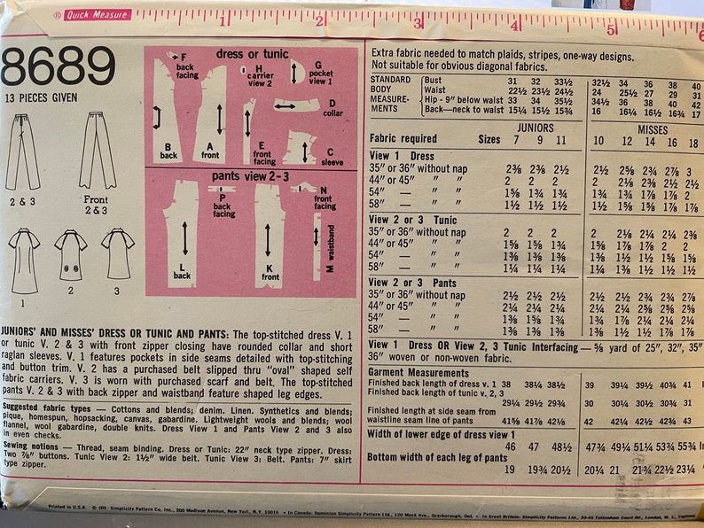 Vintage 1960's Front Zip Dress, Tunic and Pants Pattern---simplicity ...
