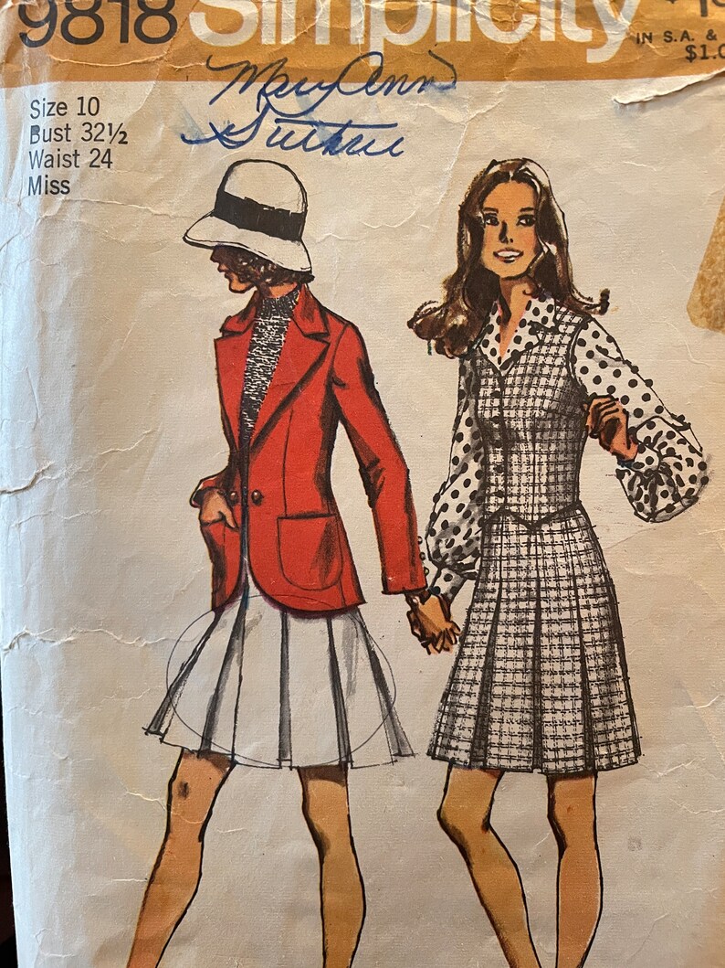 Vintage 1970's Pleated Mini Skirt, Vest and Blazer Pattern---simplicity ...
