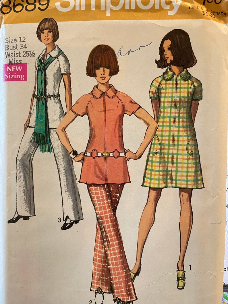 Vintage 1960's Front Zip Dress, Tunic and Pants Pattern---simplicity ...