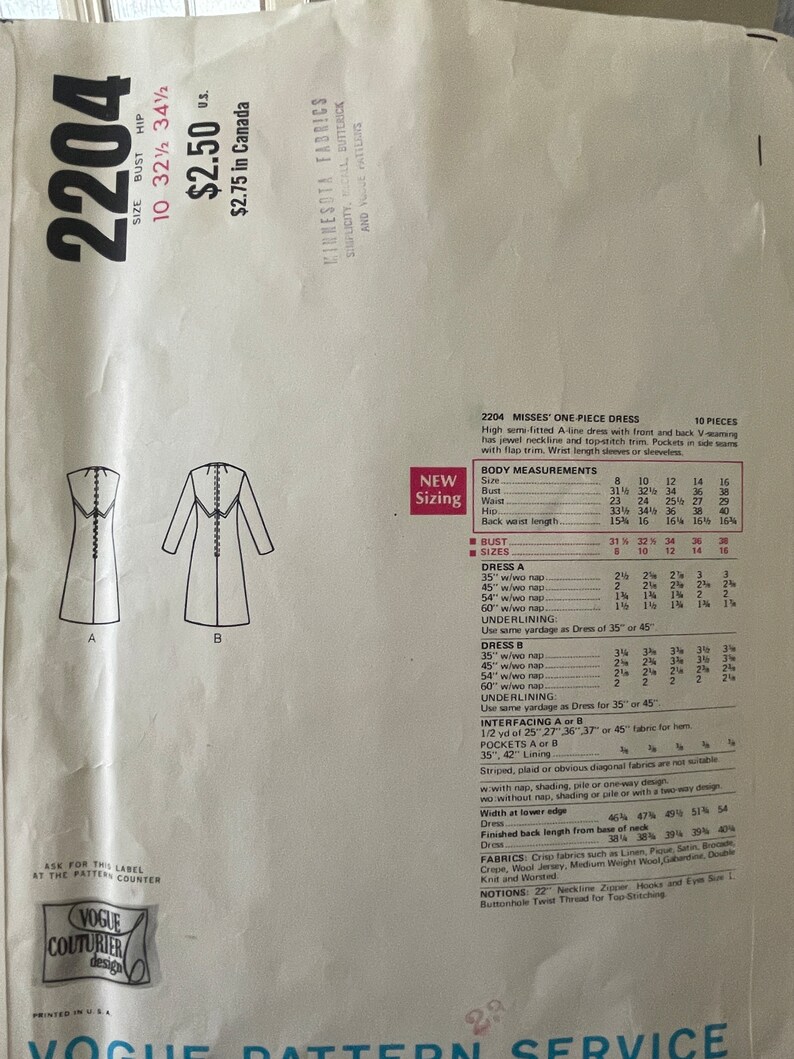 Vogue Couturier A-line Dress Pattern by Valentino---vogue 2204---size ...