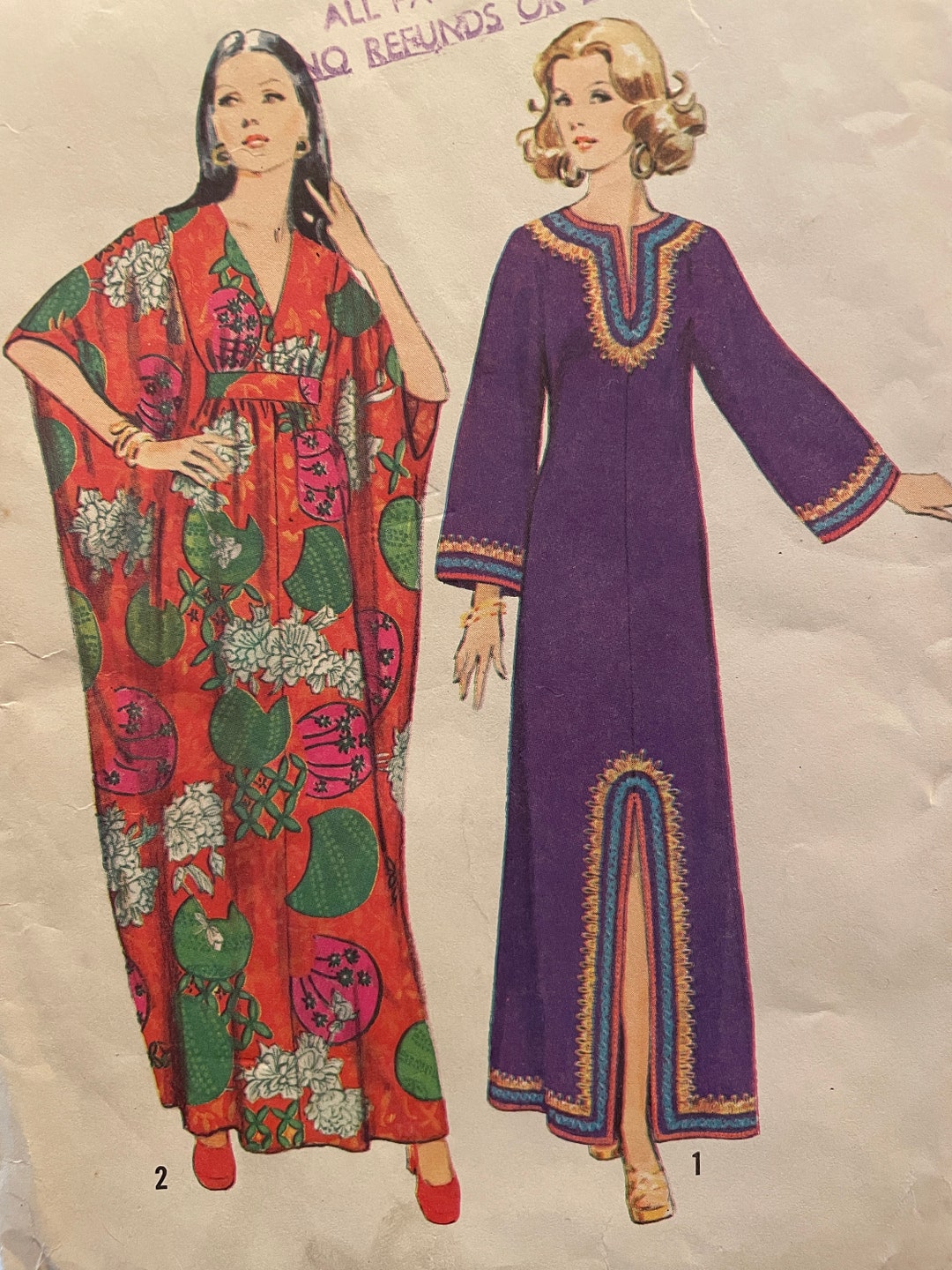 Glam Vintage 1970's Caftan Patternsimplicity 5315size Small 8-10 Bust 31 1/2 Thru 32 1/2 - Etsy