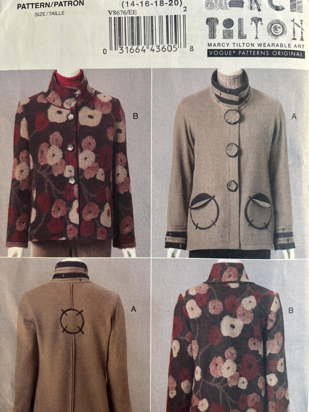 Marcy Tilton Jacket Pattern With Variations---vogue 8676---sizes 14-20 ...