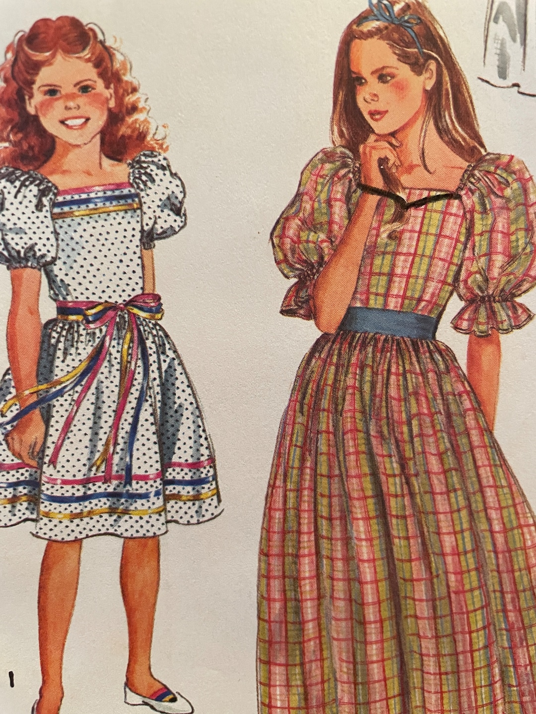 Vintage 1970's Girls Pullover Dress Pattern With Gathered Puff Sleeves ...