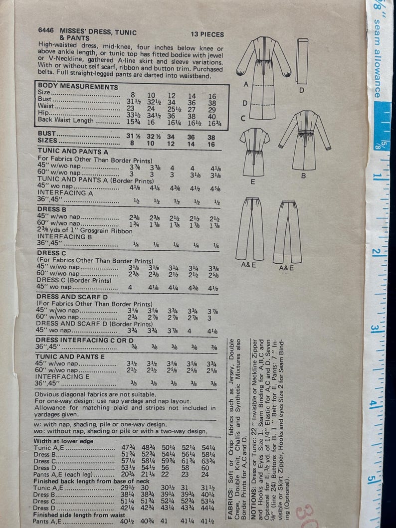 Vintage 1970's High-waisted, A-line Maxi Dress, Tunic and Pants Pattern ...
