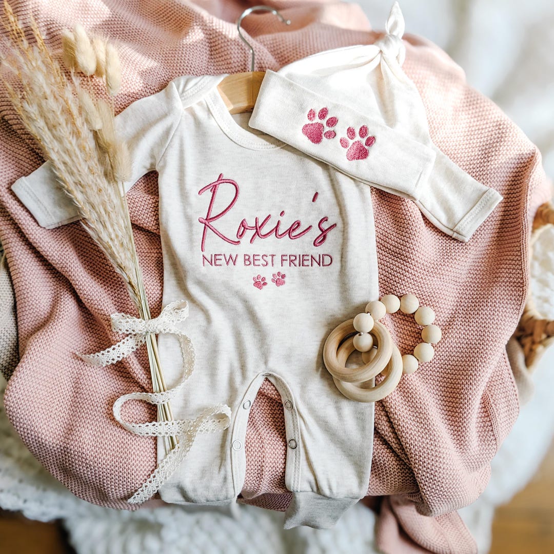 Baby "new Best Friend" Pet Name Outfit - Embroidered Personalized ...