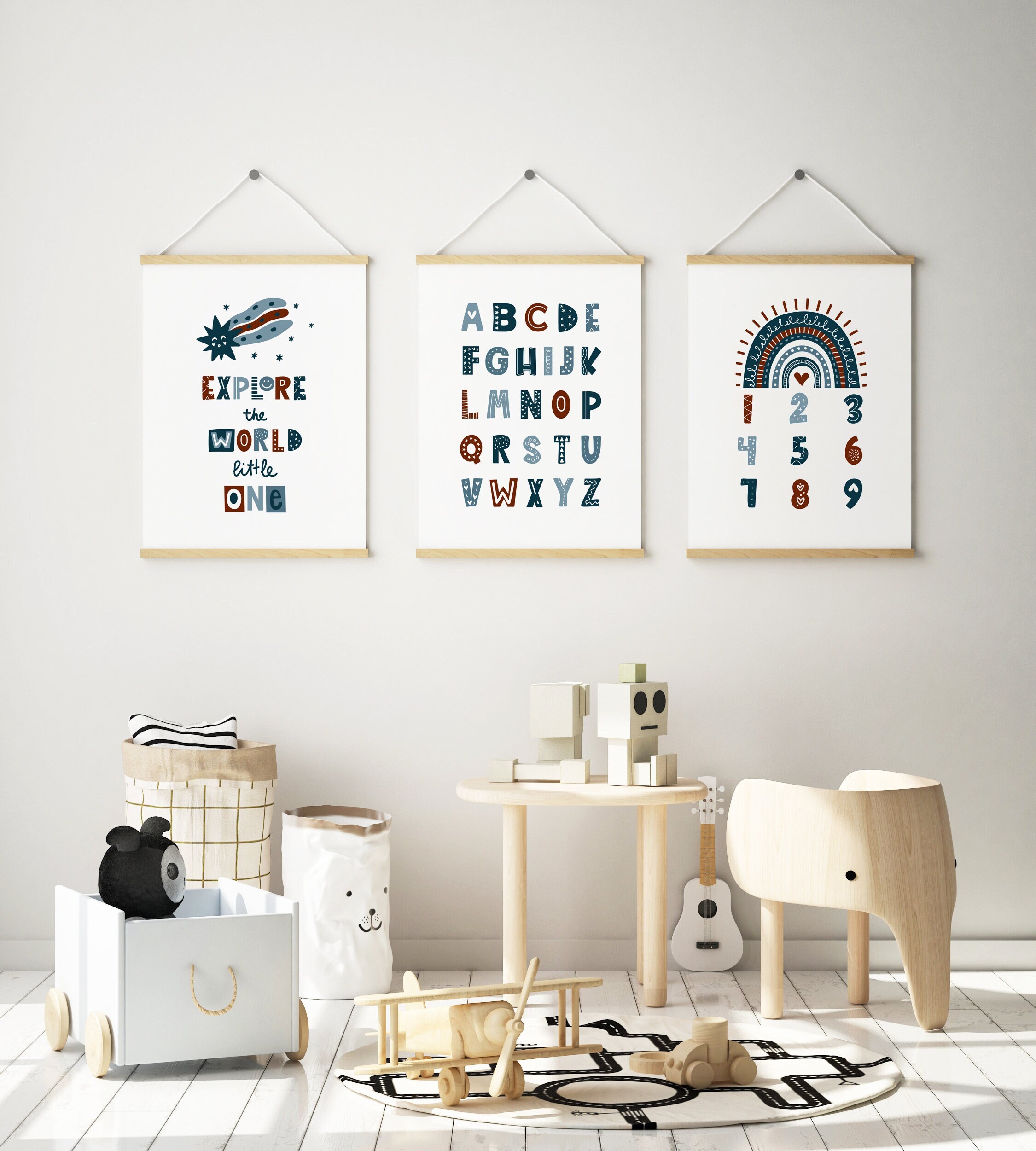 Playroom Prints, Alphabet Poster, Navy Nursery Print, Playroom Wall Art ...