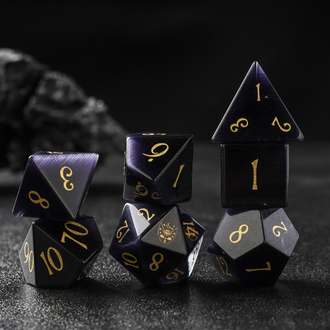 DND Cats Eye Dark Purple Gemstone 7PCS Full Set Dice Engraved - Etsy