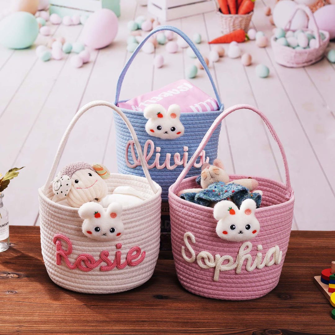 Personalized Easter Basket, Custom Name Easter Bunny Basket, Kids Baby ...