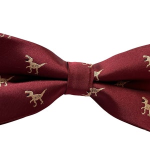 Burgundy Maroon Tie With Dinosaur T-rex Embroidered Design by Frederick ...
