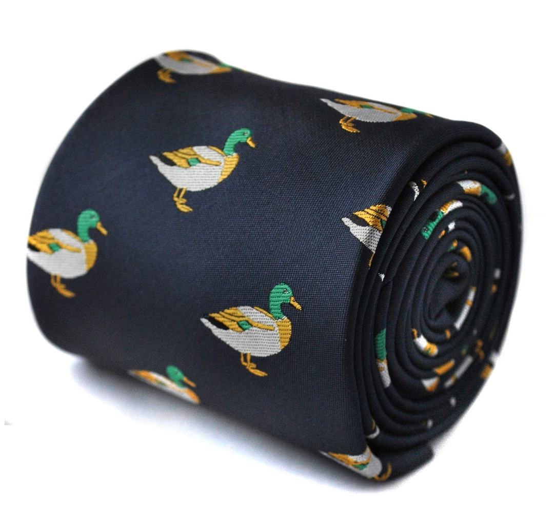 Navy Tie With Mallard Duck Embroidered Design With Signature Floral ...