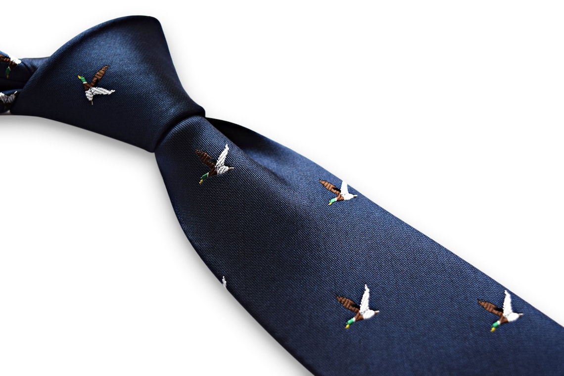 Navy Blue Mens Tie With Navy Flying Hunting Duck Design by Frederick ...