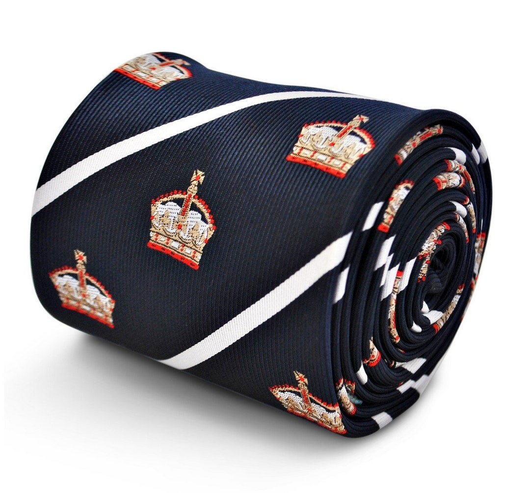 Navy Tie With Crown Design and White Stripe With Signature Floral ...