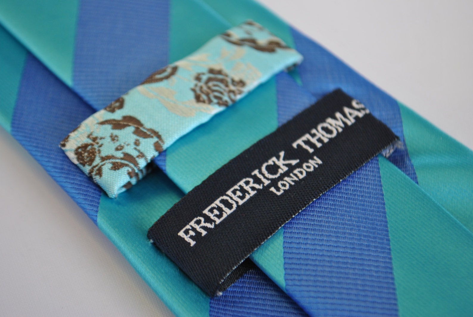 Bright Electric Blue and Turquoise Barber Striped Tie With Signature ...