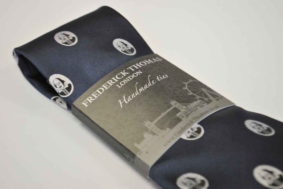 Navy Blue Tie With William Shakespeare Design With Signature Floral ...