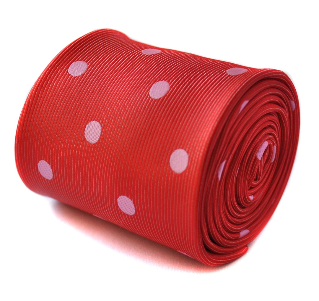 Red and Pink Polka Spot Tie With Signature Floral Design to the Rear by ...