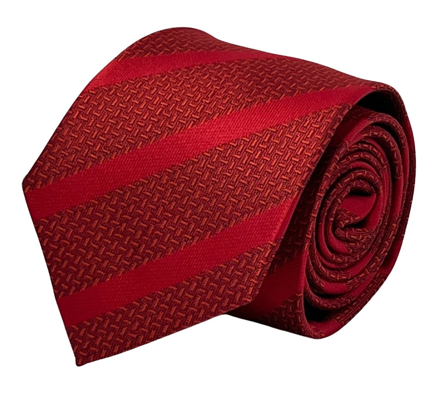 Mens Tie in Red Two Tone Stripe-y Herringbone Classic Business Office ...