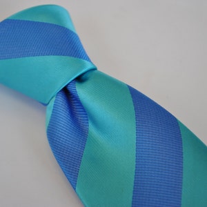 Bright Electric Blue and Turquoise Barber Striped Tie With Signature ...
