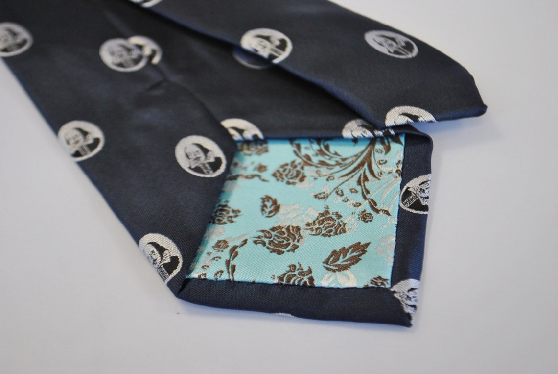 Navy Blue Tie With William Shakespeare Design With Signature Floral ...