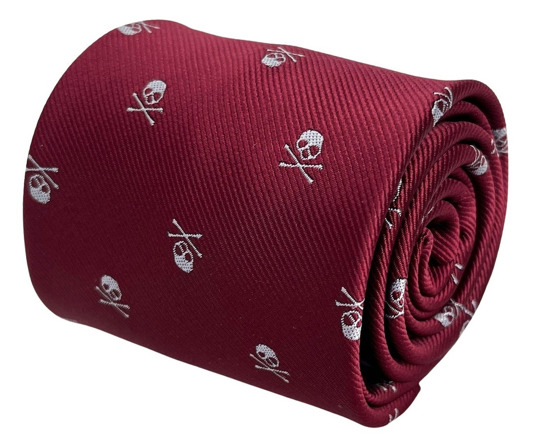 Maroon Skull and Crossbone Design Tie & Matching Pocket Square Set ...