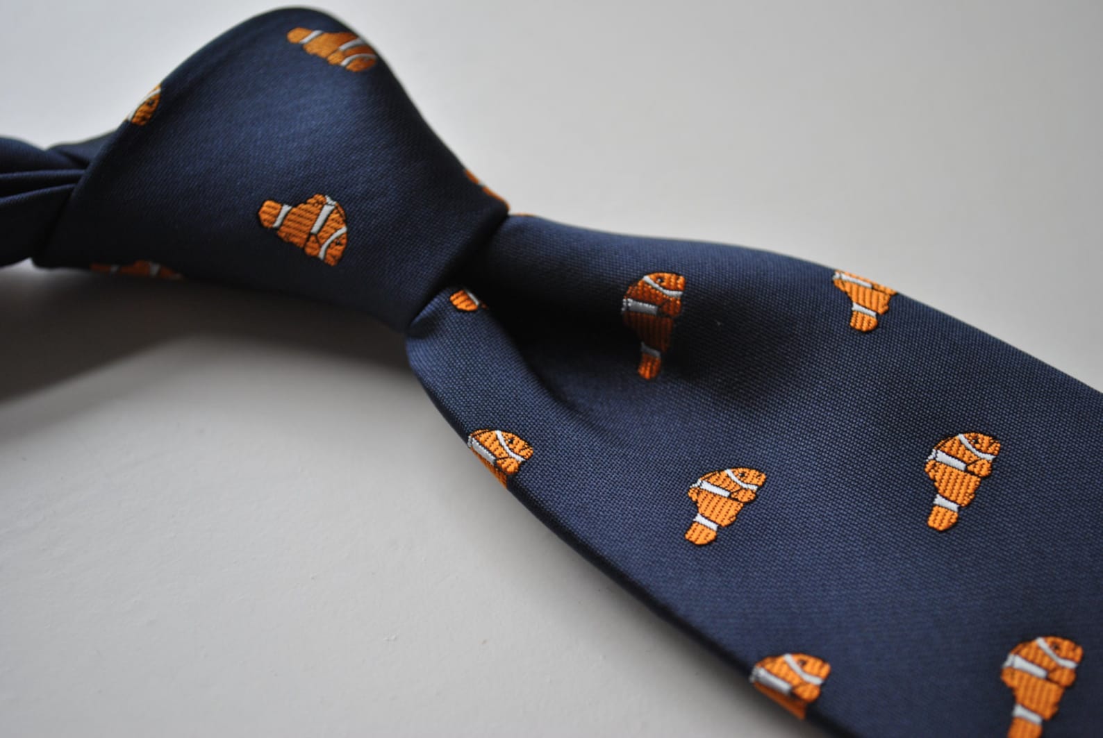 Navy Tie With "nemo" Orange Guppy Fish Embroidered Design With ...