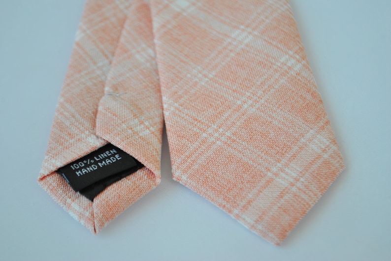 Skinny Peach Orange and White Checked Linen Tie by Frederick Thomas ...